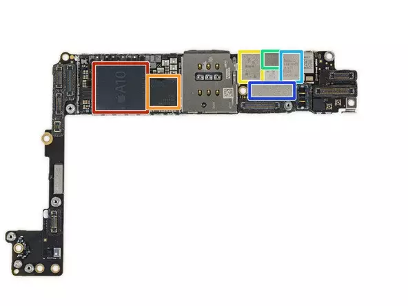 iPhone 7 gbakwunyere mgbe nyochachara IFixit. Ihe dị na ebe a na-edebe ya, batrị na otu esi eji oghere ahụ tọhapụ site na obere jack 10478_10