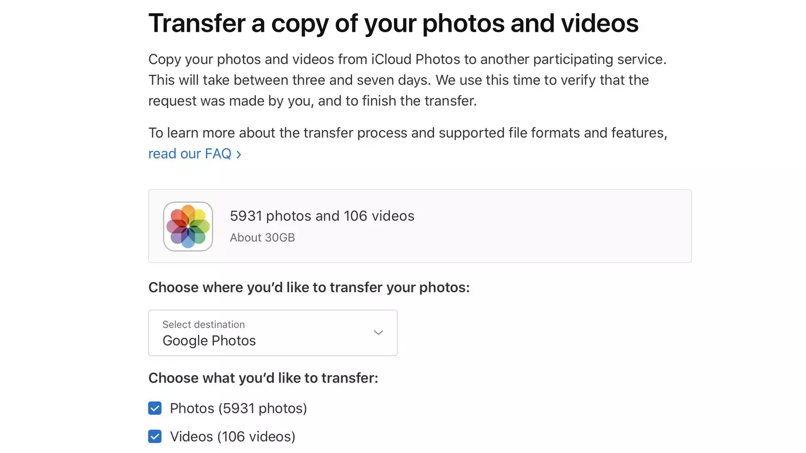 Apple, fotoğrafları iCloud'dan Google fotoğrafına kopyalamak için bir hizmet başlattı. 1502_1