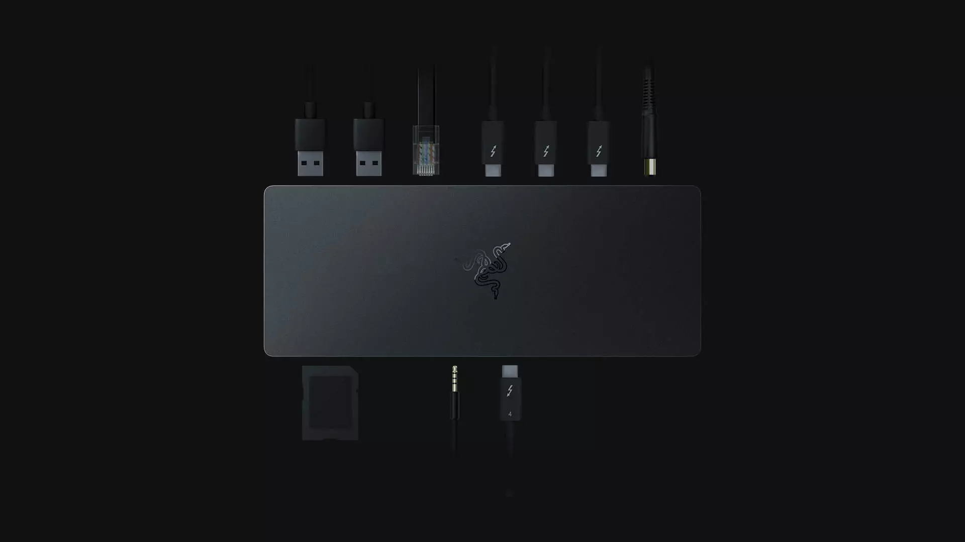 Üçüncüsü: Thunderbolt 4, bir dəstə port və backlett ilə dok stansiyası Razer